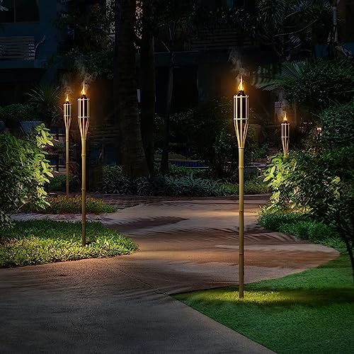 Matney Bamboo Torches for Outside Mosquitos Repellent - Decorative Garden & Backyard Lights - Mosquito Torches Outdoor - Oil Lamp for Citronella - Flame Lasts Over 8 Hours - 4 Feet Tall - (12 Pack)