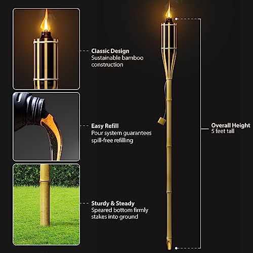 Matney Bamboo Torches for Outside Mosquitos Repellent - Decorative Garden & Backyard Lights - Mosquito Torches Outdoor - Oil Lamp for Citronella - Flame Lasts Over 8 Hours - 4 Feet Tall - (12 Pack)