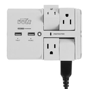 hype volt 90 degree wall tap swivel surge protector with 2 usb charging ports