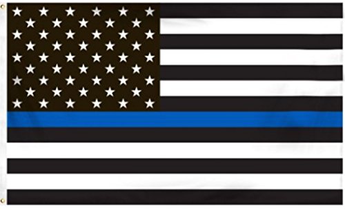 Thin Blue Line American Flag - 3 by 5 Foot Flag Honoring our Men and Women of Law Enforcement- Black, White, and Blue with Brass Grommets