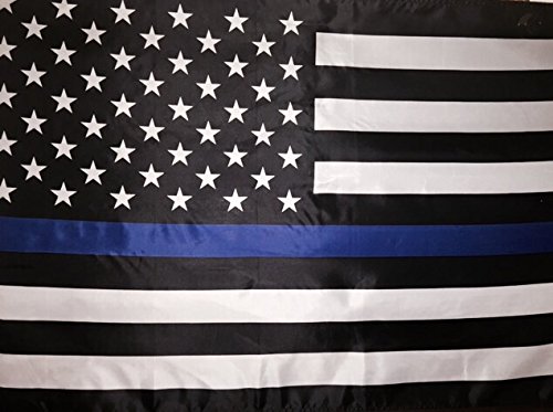 Thin Blue Line American Flag - 3 by 5 Foot Flag Honoring our Men and Women of Law Enforcement- Black, White, and Blue with Brass Grommets