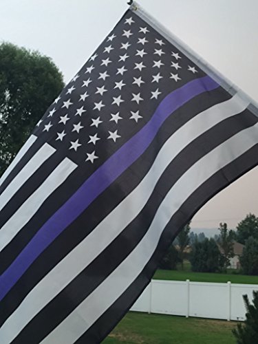 Thin Blue Line American Flag - 3 by 5 Foot Flag Honoring our Men and Women of Law Enforcement- Black, White, and Blue with Brass Grommets