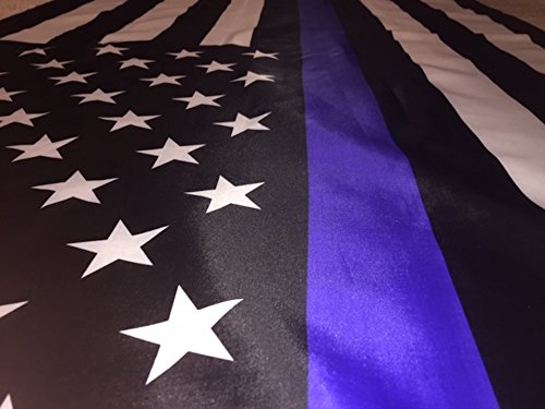 Thin Blue Line American Flag - 3 by 5 Foot Flag Honoring our Men and Women of Law Enforcement- Black, White, and Blue with Brass Grommets