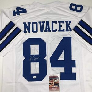 autographed/signed jay novacek dallas white football jersey jsa coa