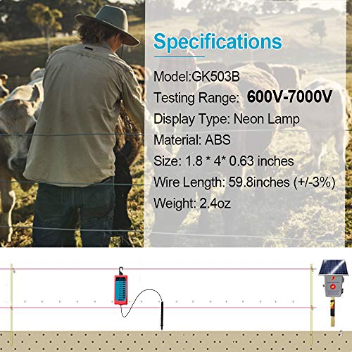 ALLOSUN GK503B NEON Electric Fence Voltage Tester Max 7 kV, Red