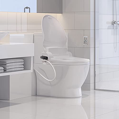 SmartBidet SB-1000 Electric Bidet Seat for Elongated Toilets with Remote Control- Electronic Heated Toilet Seat with Warm Air Dryer and Temperature Controlled Wash Functions (White)