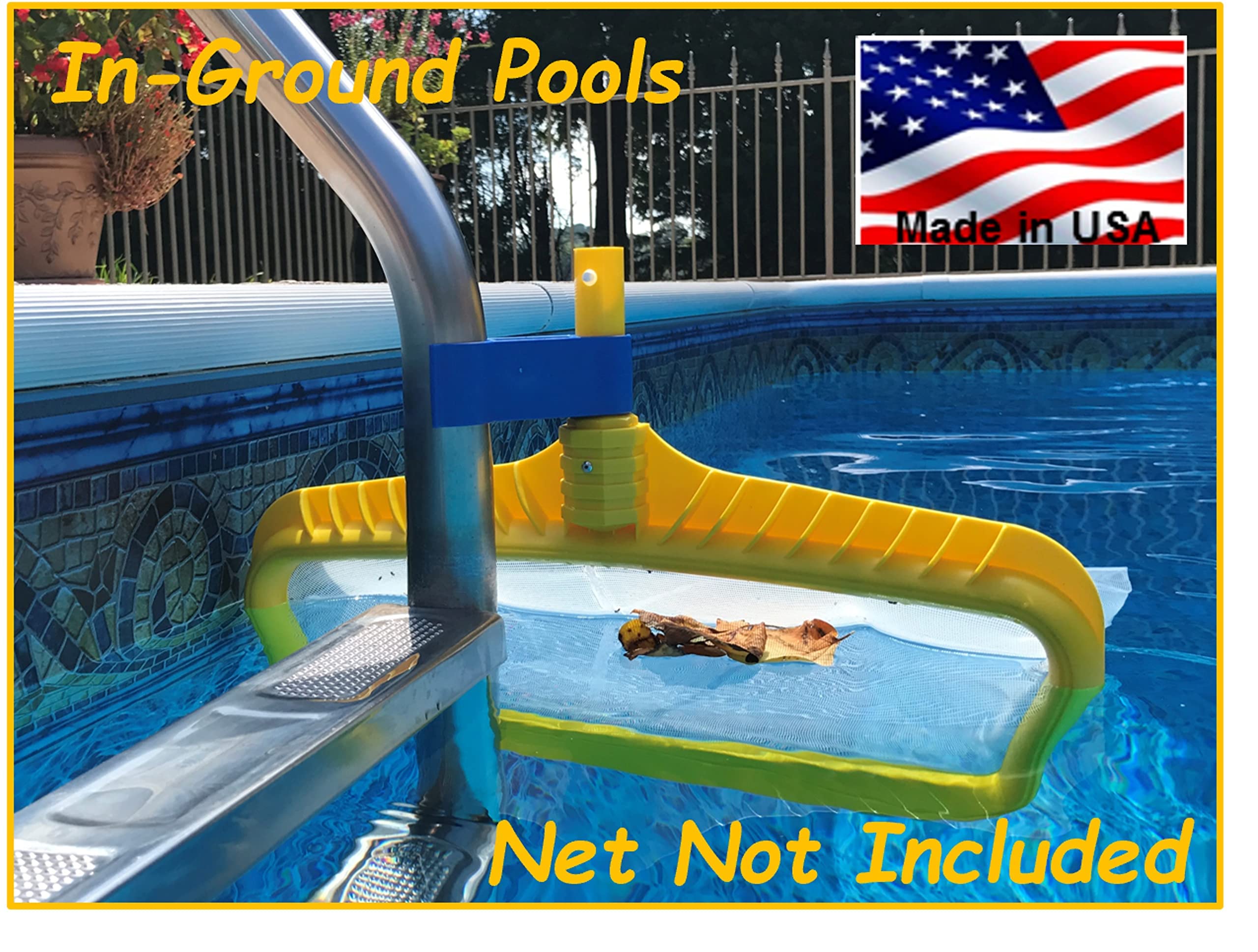 Leaf Bone - Leaf Net Skimmer Clip, In-Ground Swimming Pools and ONLY 1.9" Steel Ladder Handrails (Net Not Included), Leaf Rake Ladder Attachment