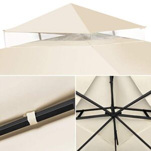 Flexzion 10'x10' Gazebo Replacement Canopy Top Cover (Ivory) - Dual Tier with Plain Edge Polyester UV30 Water Resistant for Outdoor Garden Patio Pavilion Sun Shade