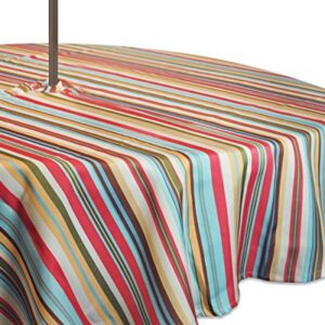 DII Indoor/Outdoor Tabletop Collection Multi-use, Machine Washable, Striped, Tablecloth, 60" Round w/Zipper, Summer Print