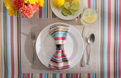 DII Indoor/Outdoor Tabletop Collection Multi-use, Machine Washable, Striped, Tablecloth, 60" Round w/Zipper, Summer Print