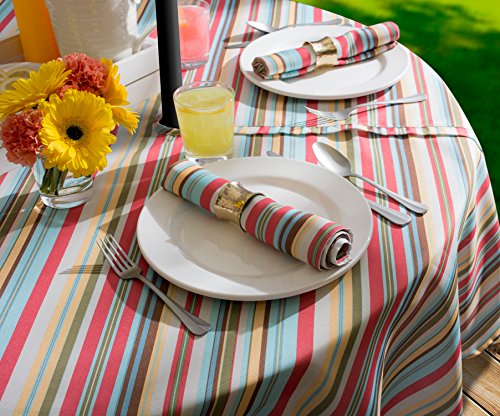 DII Indoor/Outdoor Tabletop Collection Multi-use, Machine Washable, Striped, Tablecloth, 60" Round w/Zipper, Summer Print