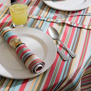 DII Indoor/Outdoor Tabletop Collection Multi-use, Machine Washable, Striped, Tablecloth, 60" Round w/Zipper, Summer Print