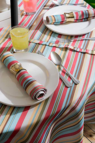 DII Indoor/Outdoor Tabletop Collection Multi-use, Machine Washable, Striped, Tablecloth, 60" Round w/Zipper, Summer Print