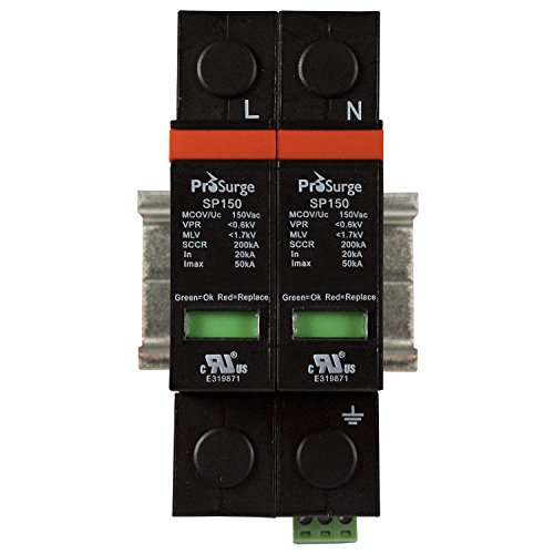 Automation Systems Interconnect ASI ASISP150-2P DIN Rail Mounted Surge Protection Device, Screw Clamp Terminals, 120 Vac, Pluggable MOV Module, UL1449