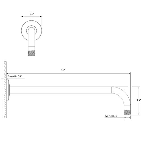 Purelux Shower Arm Extension Extra Long Water Outlet PJ1001 with Flange Made of Stainless Steel, Chrome finish 16 Inches