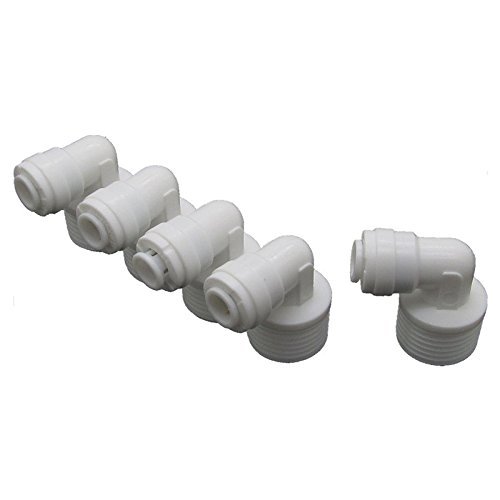 Malida Elbow 1/2" Male Thread Adapter to 1/4" OD tube Quick Connect RO Water Filter Quick Connect Fitting,Pack of 5