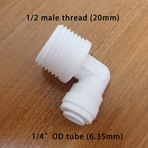 Malida Elbow 1/2" Male Thread Adapter to 1/4" OD tube Quick Connect RO Water Filter Quick Connect Fitting,Pack of 5