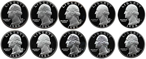 1980-1989 S Washington Quarters Gem Proof Run 10 Coins US Mint Decade Lot Complete 1980's Set