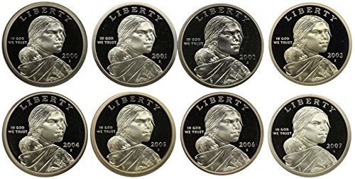 2000-2007 S Sacagawea Native American Dollars Gem Proof Run 8 Coins US Mint Decade Lot Complete 2000's Set