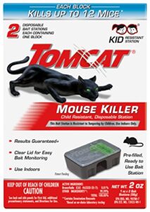 tomcat mouse killer child resistant, disposable station, 2 pre-filled ready-to-use bait stations