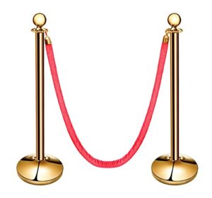 new star foodservice 54736 round top brass plated stanchions, set of 2 posts with 1 of 79.5-inch red velvet rope