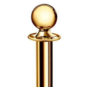 New Star Foodservice 54736 Round Top Brass Plated Stanchions, Set of 2 Posts with 1 of 79.5-Inch Red Velvet Rope