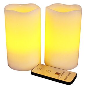 LED Lytes Remote Control Flameless Candle Set, 2 Fake Candles, 3 inches by 5 inches, Real Ivory Wax and Amber Flame, Halloween Decor, Large Battery Powered Pillar for Gifts for Mom