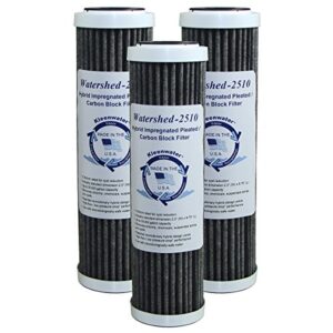 kleenwater watershed2510 hybrid pleated / carbon block whole house water filters, 2.5 x 10 inch (3) - unsurpassed filtration - dirt, rust, sediment, chlorine, cysts and more