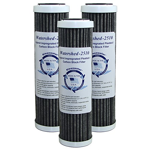 KleenWater Watershed2510 Hybrid Pleated / Carbon Block Whole House Water Filters, 2.5 x 10 Inch (3) - Unsurpassed Filtration - Dirt, Rust, Sediment, Chlorine, Cysts and More