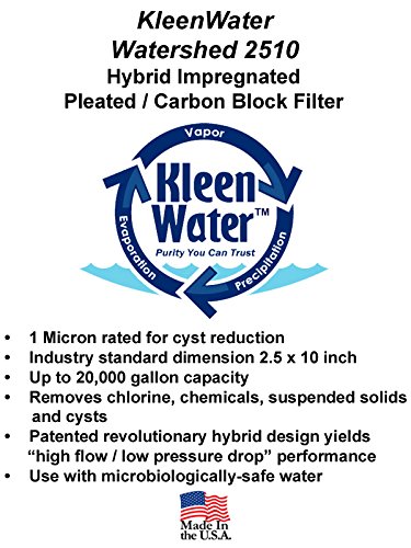 KleenWater Watershed2510 Hybrid Pleated / Carbon Block Whole House Water Filters, 2.5 x 10 Inch (3) - Unsurpassed Filtration - Dirt, Rust, Sediment, Chlorine, Cysts and More