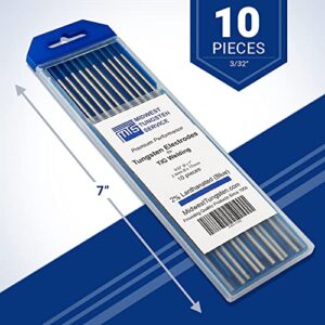 Midwest Tungsten Service TIG Welding Tungsten Electrodes 10-Pack (Blue - 2% Lanthanated Tungsten (WL20/EWLa-2), 3/32")