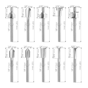 SPTA 10Pc HSS Router Carbide Engraving Bits & 10Pcs Router Bit 1/8"(3mm) Shank for Rotary Tools for DIY Woodworking, Carving, Engraving, Drilling