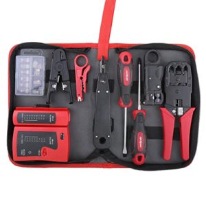 hi-spec 9pc network cable tester tool kit set for cat5, cat6, rj11, rj45. ethernet lan crimper, punchdown, coax stripper & more