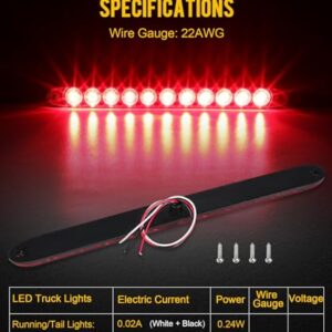 Partsam 1PC Red 15" 11 LED Light Bar Stop Turn Tail 3rd Brake Light Truck Trailer Identification ID Bar Waterproof DOT Compliant