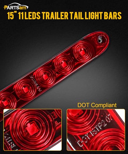 Partsam 1PC Red 15" 11 LED Light Bar Stop Turn Tail 3rd Brake Light Truck Trailer Identification ID Bar Waterproof DOT Compliant