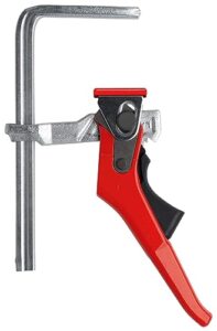 bessey gtr16s6h all steel ratcheting table clamp with 6 5/16 capacity x 2 5/16 throat depth & 540 lb clamping force, red/silver