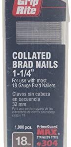 Grip Rite Prime Guard MAXB64876 18-Gauge 304-Stainless Steel Brad Nails in Belt-Clip Box (Pack of 1000), 1-1/4"