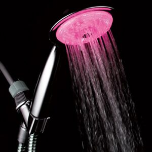 Luminex by PowerSpa 7-Color 4-Setting LED Handheld Shower Head with Air Jet LED Turbo Pressure-Boost Nozzle Technology. 7 vibrant LED colors change automatically every few seconds