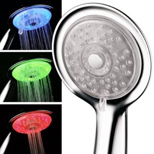 luminex by powerspa 7-color 4-setting led handheld shower head with air jet led turbo pressure-boost nozzle technology. 7 vibrant led colors change automatically every few seconds