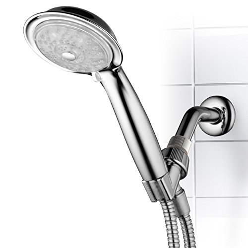 Luminex by PowerSpa 7-Color 4-Setting LED Handheld Shower Head with Air Jet LED Turbo Pressure-Boost Nozzle Technology. 7 vibrant LED colors change automatically every few seconds