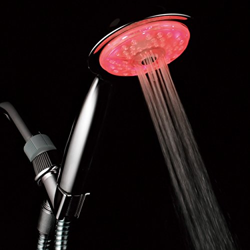 Luminex by PowerSpa 7-Color 4-Setting LED Handheld Shower Head with Air Jet LED Turbo Pressure-Boost Nozzle Technology. 7 vibrant LED colors change automatically every few seconds