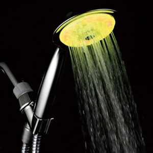 Luminex by PowerSpa 7-Color 4-Setting LED Handheld Shower Head with Air Jet LED Turbo Pressure-Boost Nozzle Technology. 7 vibrant LED colors change automatically every few seconds