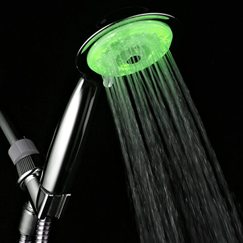 Luminex by PowerSpa 7-Color 4-Setting LED Handheld Shower Head with Air Jet LED Turbo Pressure-Boost Nozzle Technology. 7 vibrant LED colors change automatically every few seconds