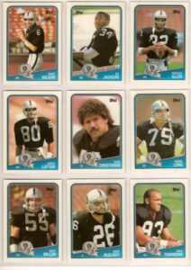 los angeles raiders 1988 topps football team set (with bo jackson football rookie card) ***, marcus allen, chris bahr, todd christensen, bo jackson, sean jones, james lofton, howie long, vann mcelroy, matt millen, stan talley, stacey toran, greg townsend