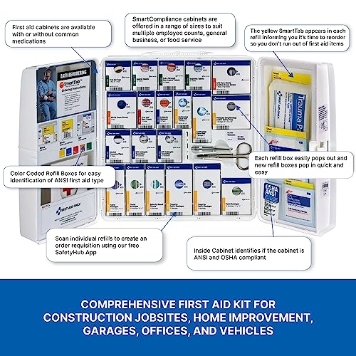 First Aid Only 1000-FAE-0103 50-Person SmartCompliance OSHA First Aid Kit for Businesses, Large Plastic First Aid Cabinet with Medications, 245 Pieces