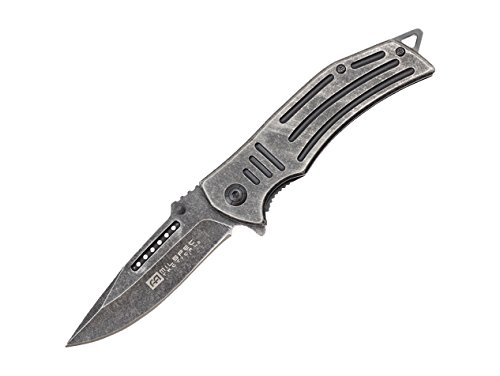 Wartech PML104 Milspec Tactical Assisted Open Pocket Knife with Stonewashed Handle and Blade, 8"