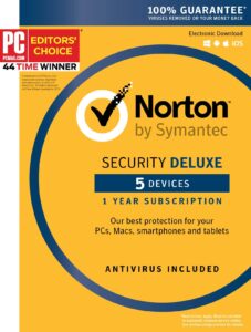 symantec norton security deluxe – 5 devices – 1 year subscription [pc/mac/mobile key card]