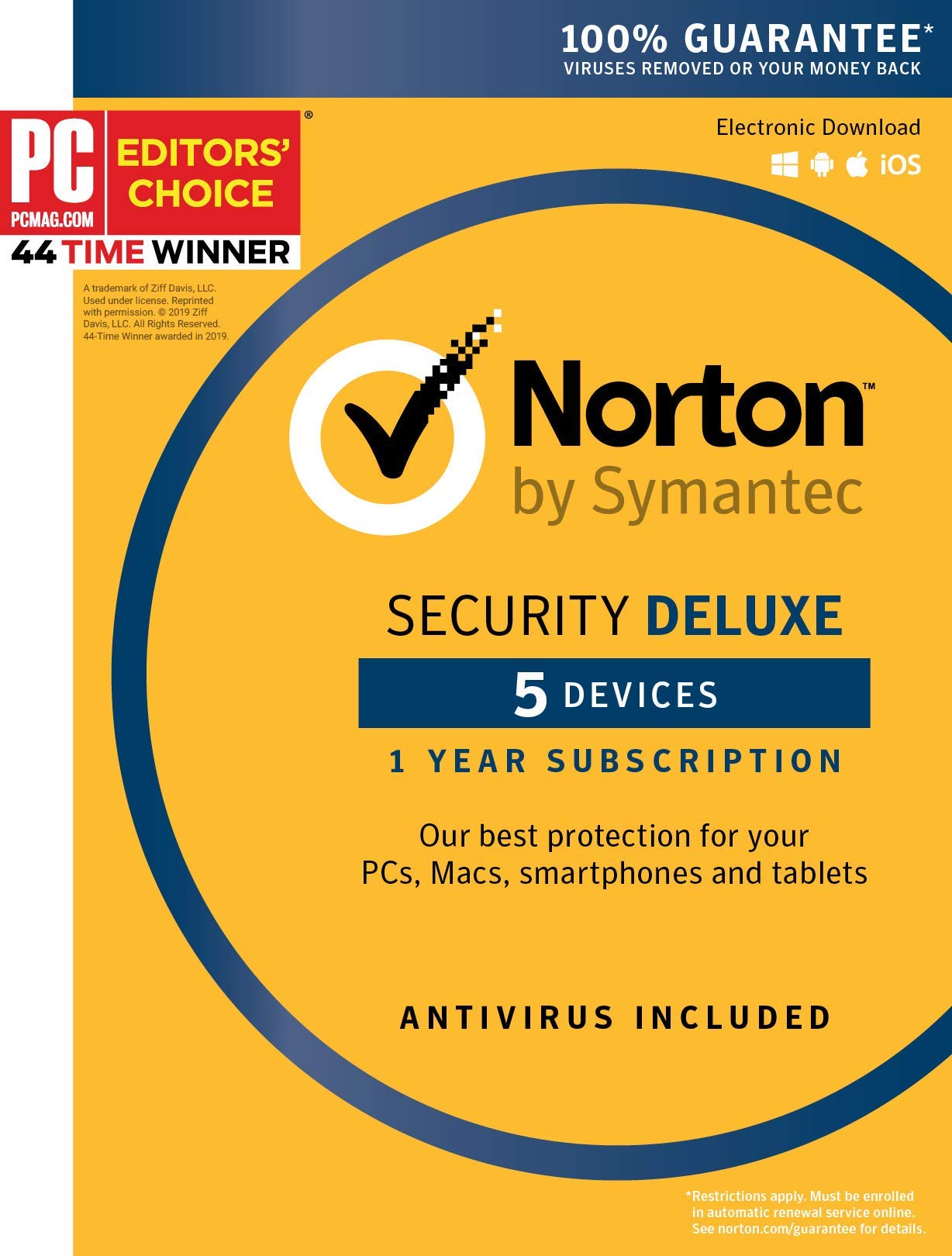 Symantec Norton Security Deluxe – 5 Devices – 1 Year Subscription [PC/Mac/Mobile Key Card]