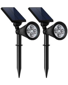 falove solar lights, 2-in-1 waterproof 4 led solar spotlight adjustable wall light landscape light security lighting dark sensing auto on/off for patio deck yard garden driveway pool area(2 pack)