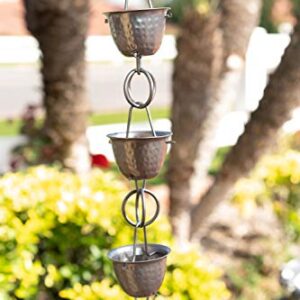 Monarch Rain Chains 50584 Aluminum Hammered Cup Rain Chain, 8-1/2 Feet Length Replacement Downspout for Gutters, 8.5', Pewter